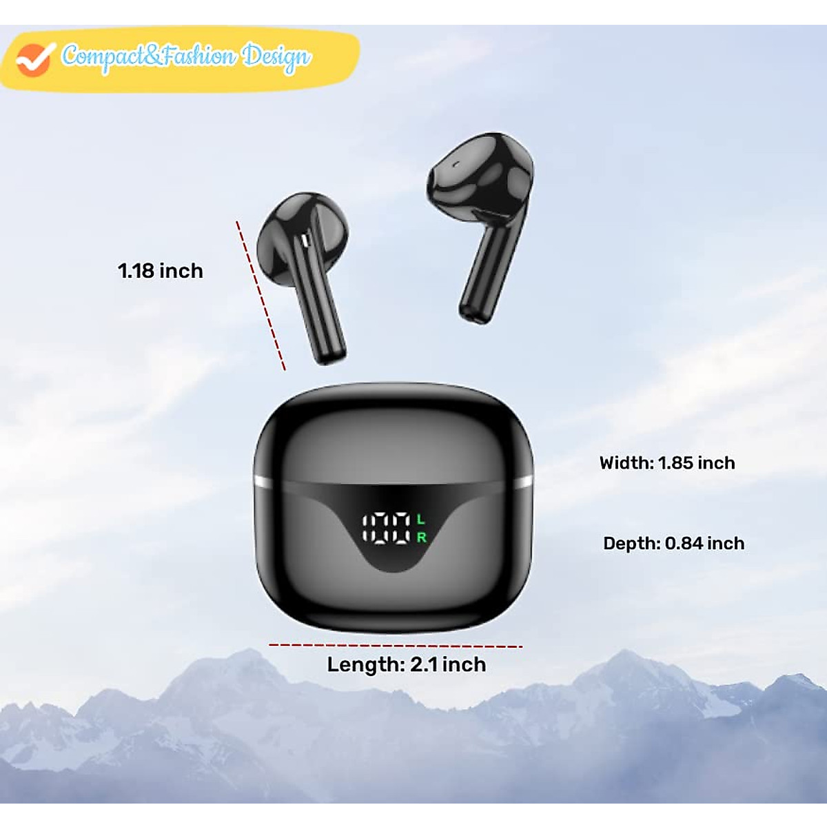 UZiLaCo Bluetooth 5.3 Wireless Earbuds, 50H Playtime with Digital Display Charging Case, Built-in Mic, IPX5 Sweat Waterproof Bluetooth Headphones for Smart Phone TV Computer Laptop Sports