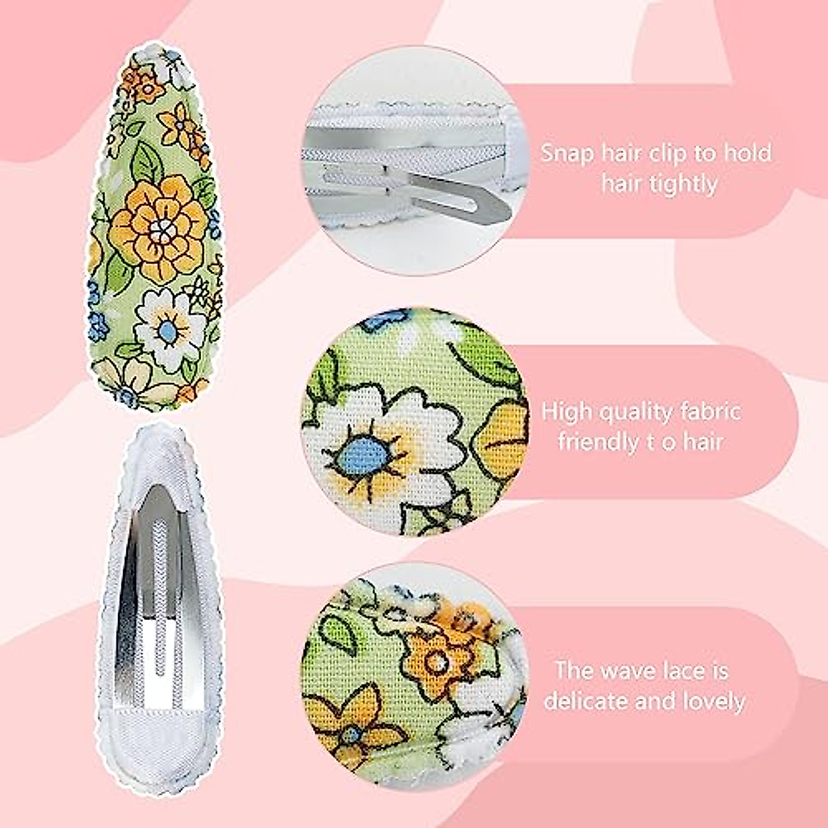 20pcs Hair Clips for Baby Girls, Floral Pattern Hair Barrettes, Cloth Wrapped Snap Hair Pins, Hair Accessories for Kids Infants Teens Toddler Girls Women (Floral-B)