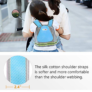 Jolik Child Motorcycle Safety Harness Reflective Strip with 4-in-1 Buckle, Breathable Material - Blue