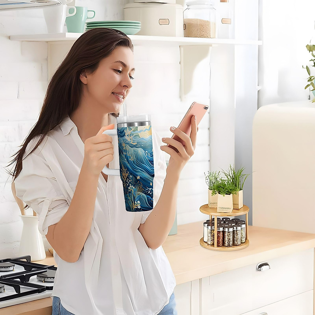 ARGTILDN 40 oz Tumbler Sea Sailboat Underwater World Insulated Travel Mug with Handle and Straw Lid Stainless Steel Vacuum Coffee Cup Tea Beverage Container Water Bottles for Car Sports office