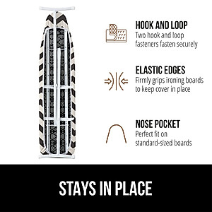The Original GORILLA GRIP Ironing Board Cover, Silicone Coating, Full Size Scorch Resistant Padding, Elastic Edge, Iron Pad Covers Standard Boards, Hook and Loop Fastener Strap, Chevron Black Linen