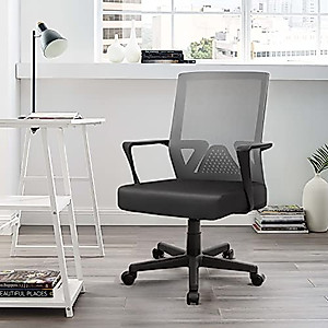 Furmax Office Chair Ergonomic Chair with Lumbar Support, Mid Back Computer Desk Chair Adjustable Height, Mesh Swivel Task Chair Humanized Breathable Chair with Armrests (Grey)