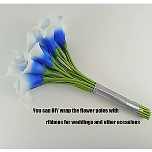 Etycoo 20pcs Calla Lily Lataex Real Touch Flower Bouquet for Wedding Garden Dining Table Center Home Party Photography Decor (White Blue Core)