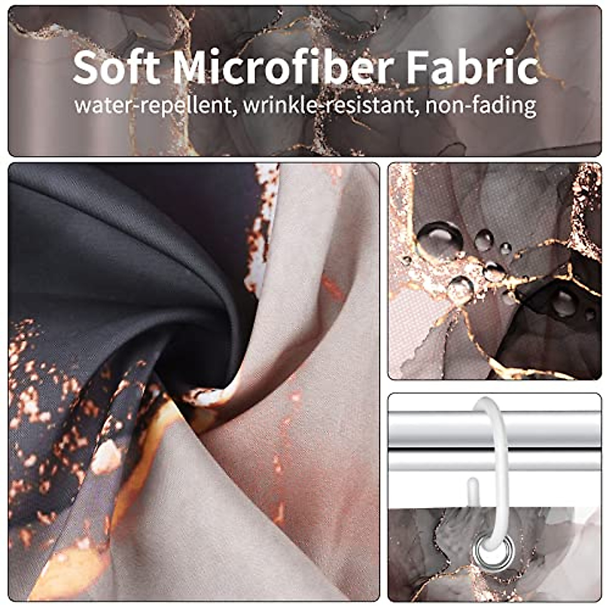 Seorsok Pink Gold Marble Shower Curtain Sets 4 Piece with Rugs,Black Pink Gold Bathroom Sets with Shower Curtain and Rugs and Accessories, Modern Bathroom Decor with Bath Mats and 12 Plastic Hooks