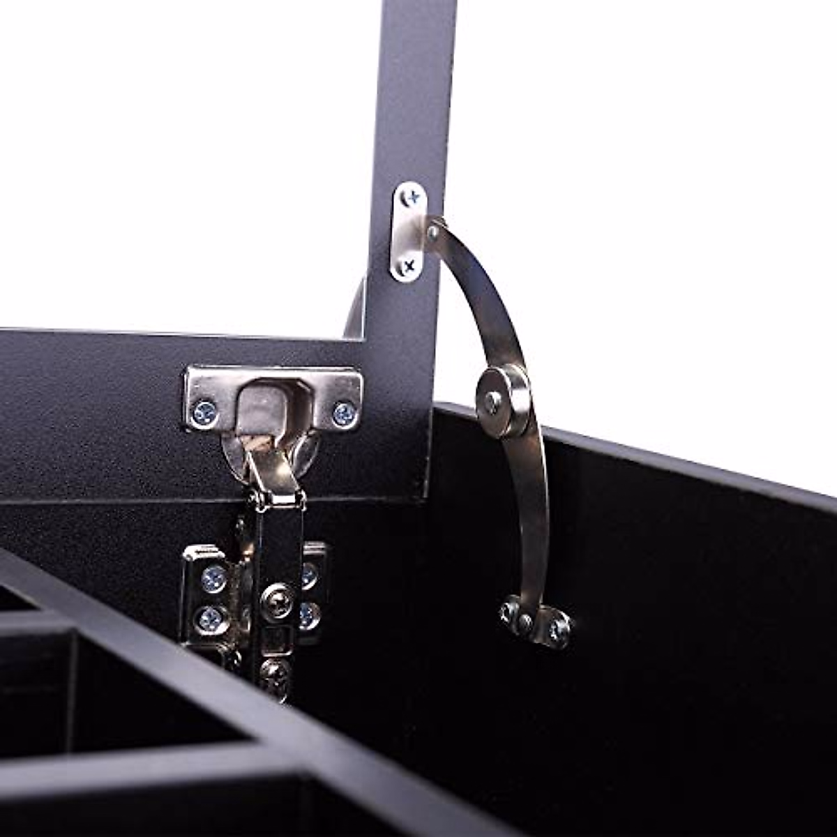 JAXPETY Vanity Makeup Table Set with Flip Top Mirror and Cushioned Stool, Makeup Dressing Table w/Organizers Jewelry Storage for Girls (Black)