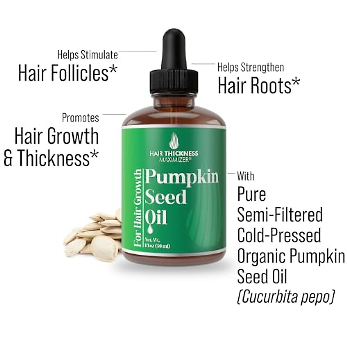 Pumpkin Seed Oil For Hair Growth. Cold-Pressed, Vegan Topical Serum For Thickening, Moisturizing, Strengthening. Women + Men Scalp Treatment For Weak, Dry Hair 1oz