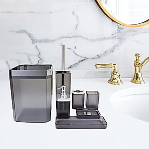 Baoblaze Bathroom Supplies Accessory Set 7-Piece Toothbrush Holder Lotion Dispenser,Toilet Brush and Soap Dish, Grey