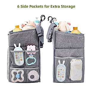 Clearworld Hanging Diaper Caddy Organizer,Diaper Stacker and Crib Organizer,Upgrade Thicken Nursery Organizer for Changing Table, Crib, Wall & Bassinet, Baby Essentials Storage (Gray)