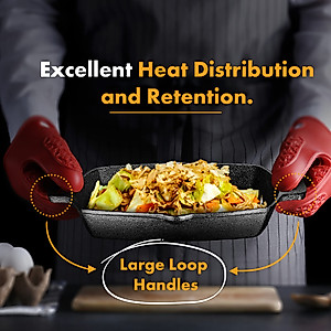 Bruntmor 13-Inch Cast Iron Grill Pan Pre-Seasoned Cast Iron Pan for Stovetop and Outdoor Use - Induction Compatible Griddle Cookware with Ridges for Steak, Meats, and Vegetables