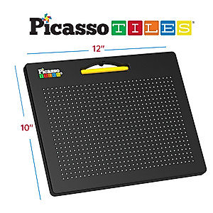 PicassoTiles 2-in-1 Magnetic Drawing Board Toy 12x10 inch Large Magnet Bead Tablet Pad with 2 Facings Alphabet STEM Free Style Educational Erasable & Reusable Learning Writing Playboard in Black PTB04