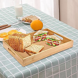 Sgigiul Bamboo Dinner Food Trays for Eating On Couch Party Platters for Serving Food Decorative Tray for Kitchen Counter Rectangle(15.74" Lx11.2”W and 14.76”Lx10.23”W)