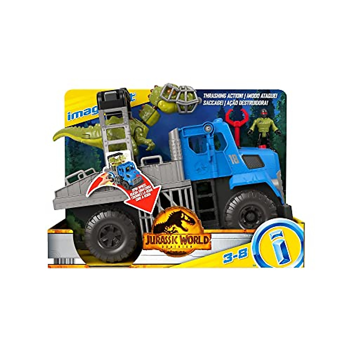Imaginext Jurassic World Dominion Break Out Dino Hauler Vehicle with T. Rex Dinosaur 5-Piece Playset for Ages 3+ Years