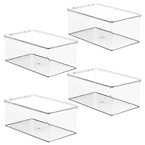 mDesign Plastic Stackable Toy Storage Bin Container Box with Hinge Lid for Organizing Living Room, Play Room, Bedroom, Nursery, Hold Blocks, Puzzles, Books, Lumiere Collection, 4 Pack - Clear