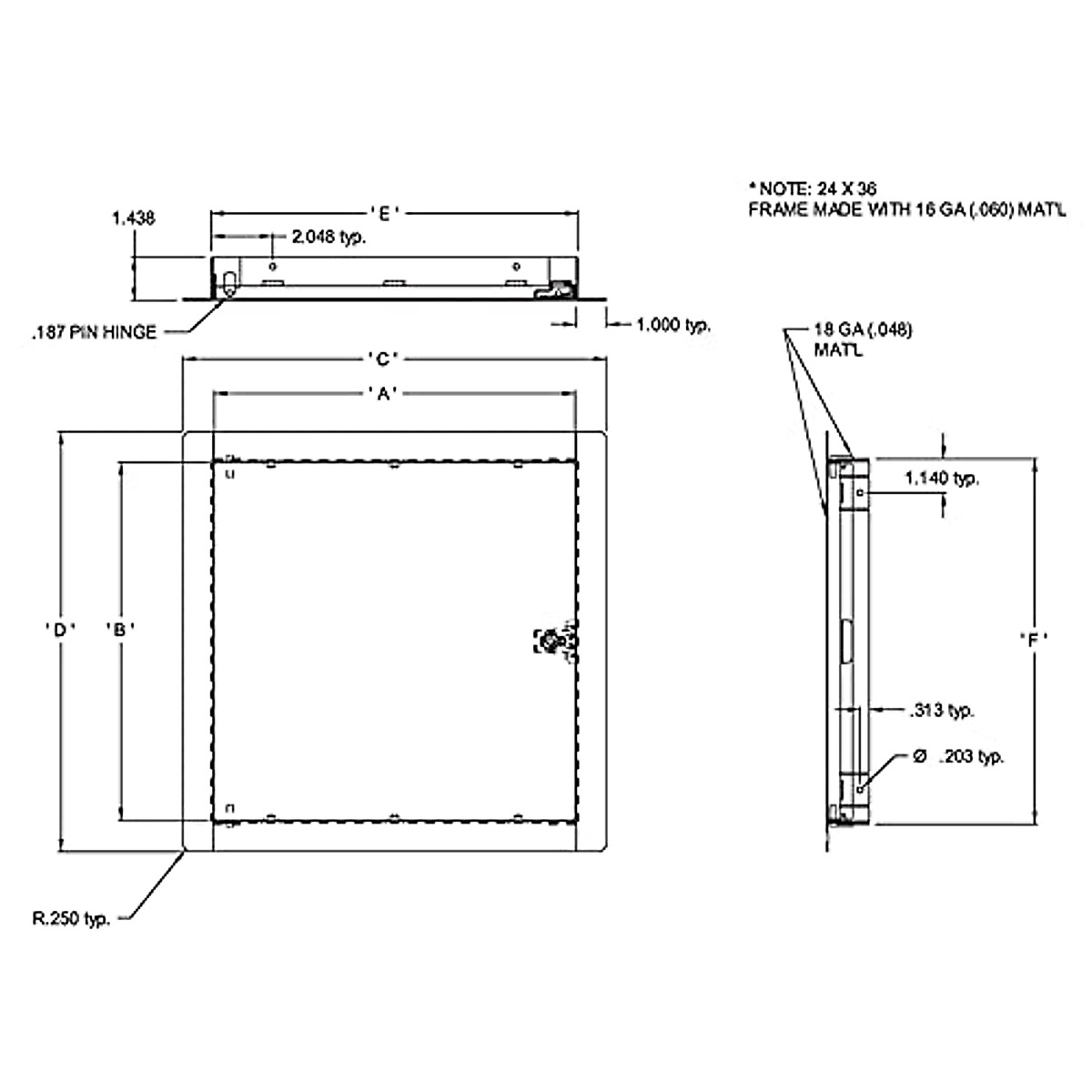 Acudor ED-2002 18 x 18 Inch Universal Flush Mount Access Panel Door Service Hatch with Stainless Steel Cam Latch & Continuous Concealed Hinge, White