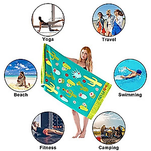 Touchat Beach Towel Oversized,Thick Microfiber Beach Towel 30”x60”,Super Absorbent Sand Free Cute Cactus Cool Swim Beach Towels for Kids,Men,Women,Boys,Girls