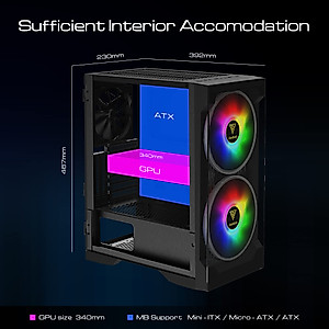 GAMDIAS Apollo E2 Elite Gaming Case Mid Tower ATX 2 x 200mm ARGB Fan Trapezoidal Tempered Glass Panel with Tool Free Installation Tempered Glass Window (Apollo E2 Elite) Black