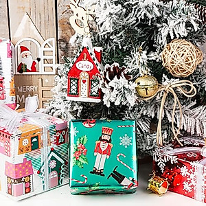 LeZakaa Christmas Metallic Foil Wrapping Paper - Mini Roll - Nutcracker/Snowflake/House Print for Gift Wrap, DIY Craft - 17 x 120 inches - 3 Rolls (42.5 sq.ft.ttl.)