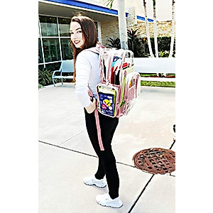 SMARTY Large Heavy Duty Clear Backpack V6 Durable Transparent See Through Bag (Ash Pink)
