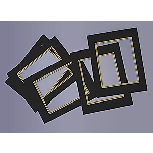 Golden State Art, 11x14 Double Mats for 8x10 - for Photos, Pictures, Frames - Acid-Free, 5 Pack, Black Over Old Gold