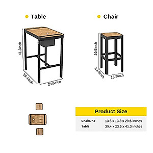 EAST OAK Signature 3-Piece Outdoor Bar Set, Patio Table with Teak Wood and Aluminum, Outdoor Patio Furniture for 2, Outdoor High Top Table and Chairs Set for Backyard, Garden and Pool, Dark Grey