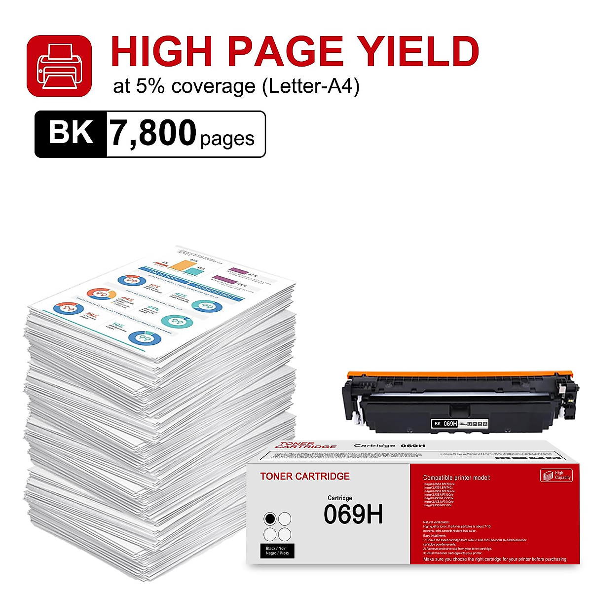 2 Pack 069H 5098C001 Black Toner Cartridge 069H 5098C001 Compatible 5098C001 Replacement for Canon imageCLASS LBP673Cdw LBP674Cx LBP674Cdw MF752Cdw MF753Cdw MF751Cdw MF756Cx Printer