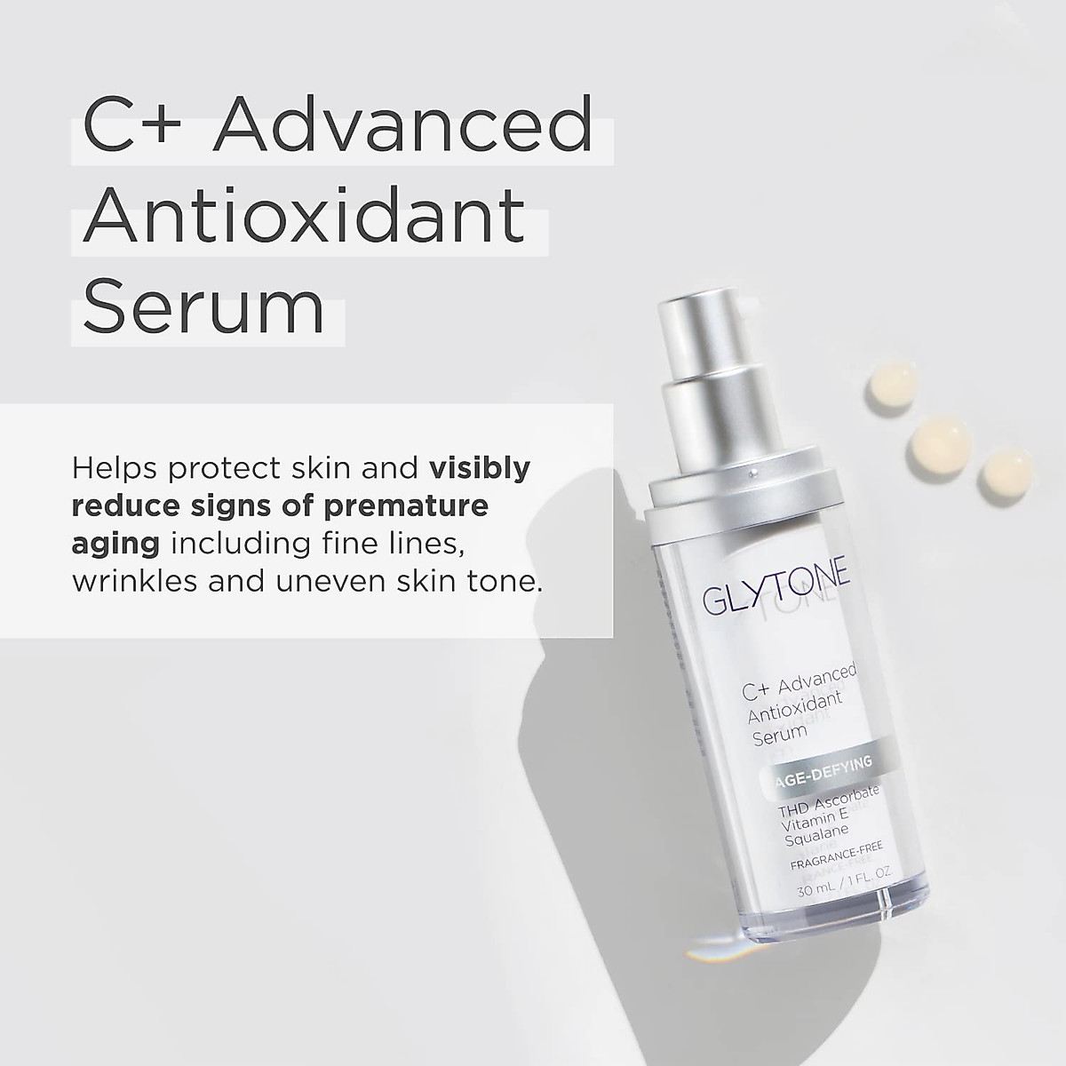 Glytone Age-Defying C+ Advanced Antioxidant Serum - For Fine Lines and Wrinkles - Collagen Health - Paraben-Free & Fragrance-Free - 1 fl. oz.