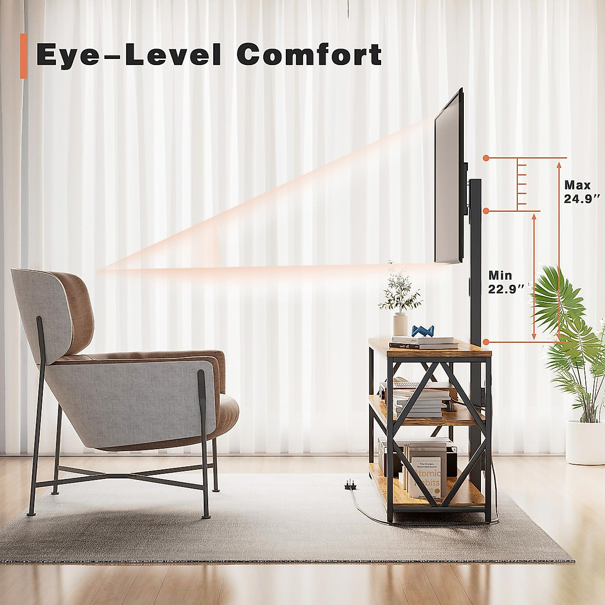 YESHOMY Swivel TV Stand with Mount for Television up to 75”, Entertainment Center with Power Outlet and Storage Shelves for Living Room, Firewood