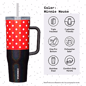 Corkcicle x Disney Minnie Mouse Cruiser Insulated Tumbler with Handle and Straw, Polka Dot Red, 40 oz – Reusable Water Bottle Keeps Beverages Cold 20hrs, Hot 9hrs – Cupholder Friendly, Spill Proof