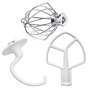 Mixer Aid Attachments Including K5AB Coated Flat Beater&K5ADH Dough Hook for Kitchen Stand Mixer&K5AWW Wire Whip Perfect for 5 Quart Kitchen Mixers Aid Attachments by MIFLUS