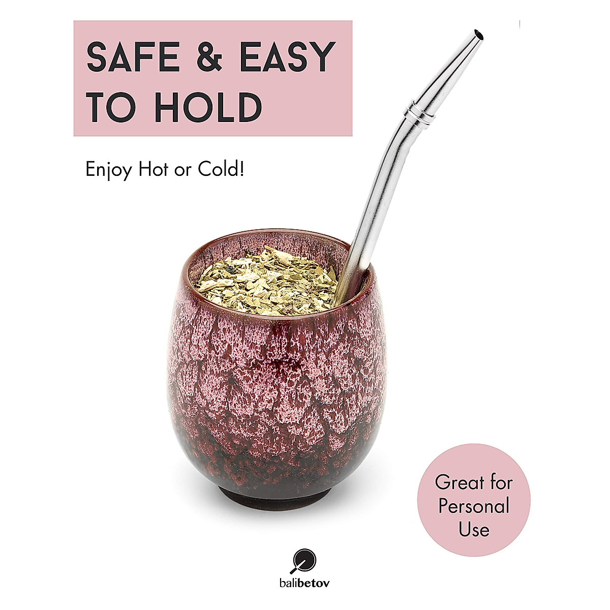 BALIBETOV Yerba Mate Set - Ceramic Mate Cup - Bombilla (Straw) and Cleaning Brush Included - Modern Yerba Mate Gourd - Easy To Clean Mate Gourd for Yerba Mate Loose Leaf Drinking. (Summer)