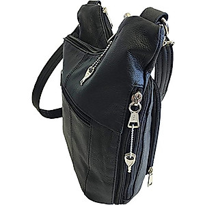 Roma Leathers Stylish Leather Locking Concealment Crossbody Purse, Black
