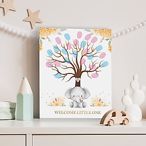 Baby Gender Reveal Fingerprint Tree, Gender Reveal Party, Elephant Baby Shower Guest Book Party Ideas, Canvas Decoration, Baby Shower Guest Book with Ink Pad