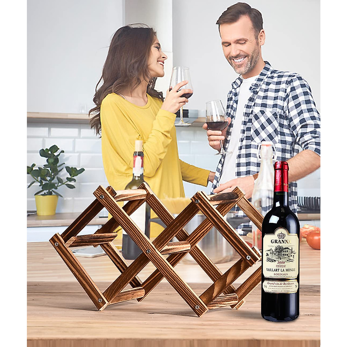 YTCYKJ Wood Wine Rack Freestanding, Wooden Stackable Countertop Wine Rack 3 Bottles Storage Holder Foldable Wine Bottle Display Shelf for Home Kitchen Bar Cabinets