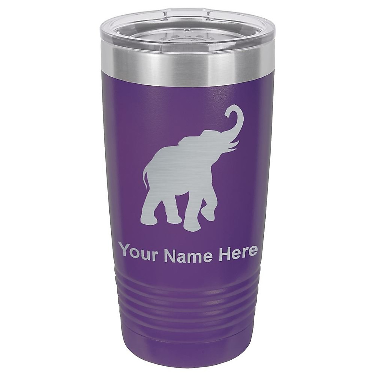 LaserGram 20oz Vacuum Insulated Tumbler Mug, Indian Elephant, Personalized Engraving Included (Dark Purple)