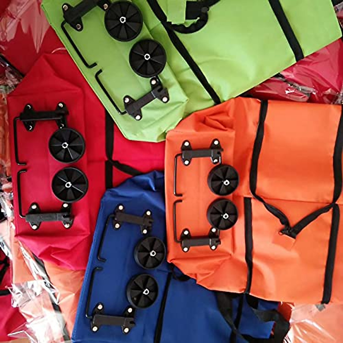 FVIWSJ 2 Wheel Folding Shopping Cart Trolley,Women Ladies Canvas Weekender Bag,Adjustable Handle,Carry-on Tote Duffel in Trolley Handle(Black)