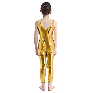 Manyakai Kids Girls Shiny Metallic Sleeveless Tank Unitard Ballet Dance Gymnastics Leotard Dancewear Gold 10-12 Years
