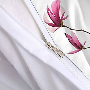 Quilt Cover Twin Size Pink Flower 3D Bedding Sets Magnolia Duvet Cover Breathable Hypoallergenic Stain Wrinkle Resistant Microfiber with Zipper Closure,beding Set with 2 Pillowcase