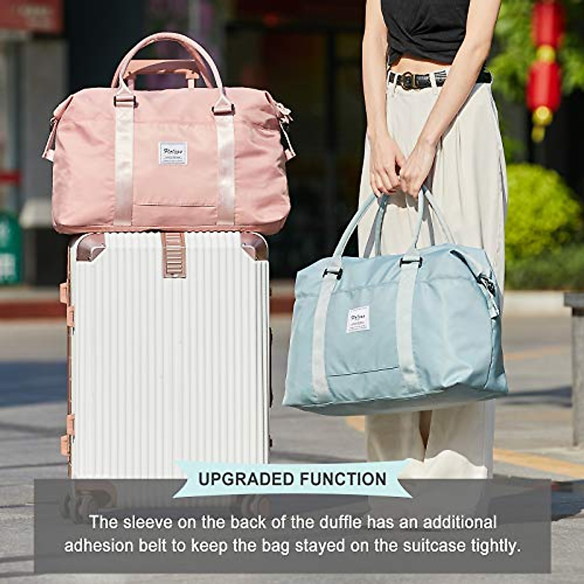 HYC00 Travel Duffel Bag, Sports Tote Gym Bag, Shoulder Weekender Overnight Bag for Women,Beige Large