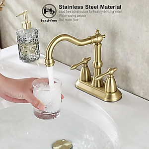 JXMMP Brushed Gold Bathroom Faucet, Stainless Steel 4 inch Centerset Bathroom Faucet with Drain and Supply Hose, 2 Hole Gold Faucet for Bathroom Sink