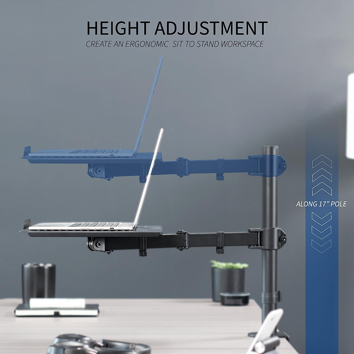 VIVO Single Laptop Notebook Desk Mount Stand, Fully Adjustable Extension with C-clamp, Fits up to 17 inch Laptops, Black, STAND-V001L