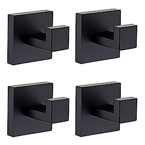 Wieonios Wall Towel Hooks Matte Black Bathroom Bath Towel Hook Stainless Steel, Square Towel Robe Coat Hook Wall Mounted Toilet Kitchen Heavy Duty Door Hanger 4 Pack