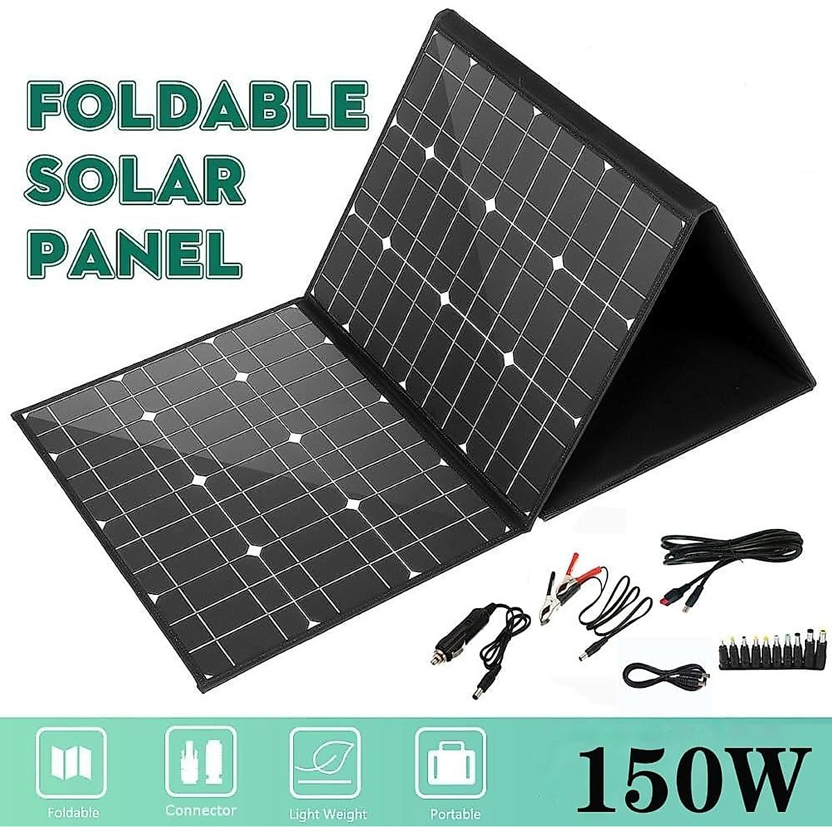 150W Foldable Monocrystalline Solar Panel Outdoor Power Generation Board Solar Suitcase for Battery Charging Cars