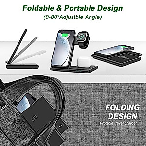 Wireless Charging Station,Foldable 3 in 1 Wireless Charger for Apple Watch 8/Ultra/7/6/SE/5/4/3/2/AirPods Pro/2/3,Compatible with iPhone 14/13/12/SE/11/X/XS/XR/Xs Max/8 Plus/Samsung Galaxy Phone Pink