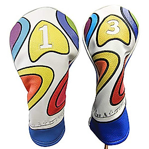 Majek Retro Golf Headcover Limited Edition Vintage Leather Style Psychedelic Colorful Groovy Custom Design #1 & 3 Driver Fairway Wood Head Cover