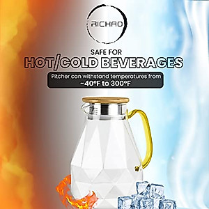 Richro Glass Pitcher With Lid and Spout Set of 6 - Heat Resistant Glass Pitcher With Stainless Steel Lid 60 oz Good For Coffee Juice Beverage Pitcher For Juice and Iced Tea Pitcher Water Carafe