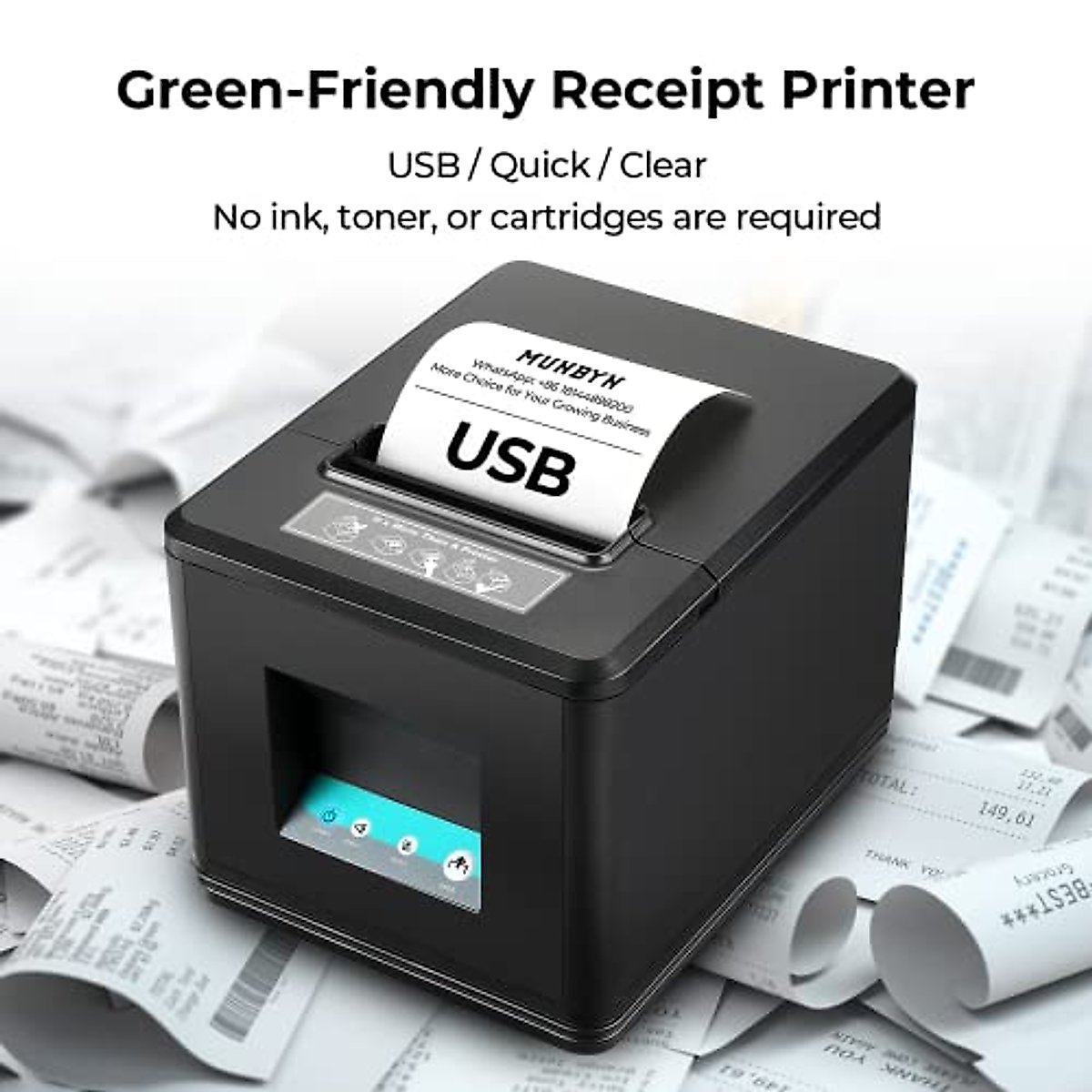 MUNBYN 80mm USB Receipt Printer, POS Printer with Auto Cutter ESC/POS Command Support Windows（Only USB Interface）