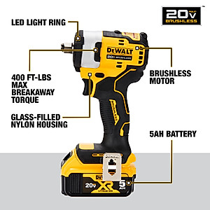 DEWALT DCF911P2 20V MAX* 1/2 in. Cordless Impact Wrench with Hog Ring Anvil Kit