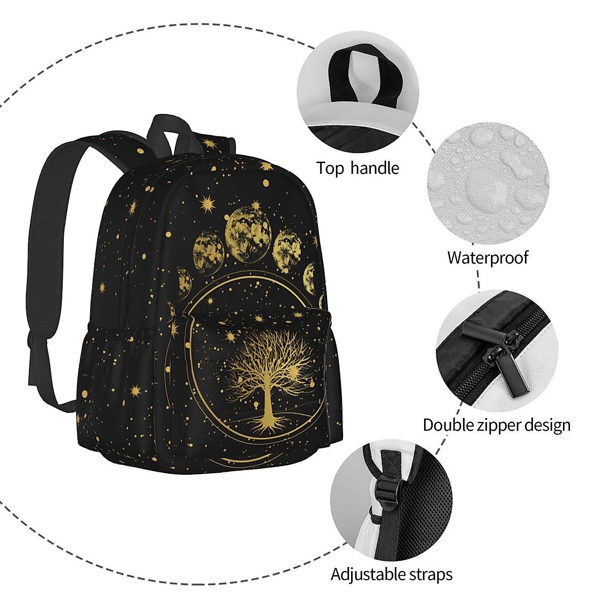 famliihw Tree Sun and Moon Phase Backpack Bookbag Laptop Backpacks Multipurpose Daypack for Boys Girls School Men Women Travel Hiking