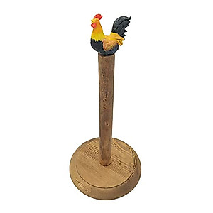 Rooster Design Rustic Brown Wood Paper Towel Holder Stand Up Paper Towel Holder, Easy One-Handed Tear Kitchen Paper Towel Dispenser with Weighted Base for Standard Paper Towel Rolls