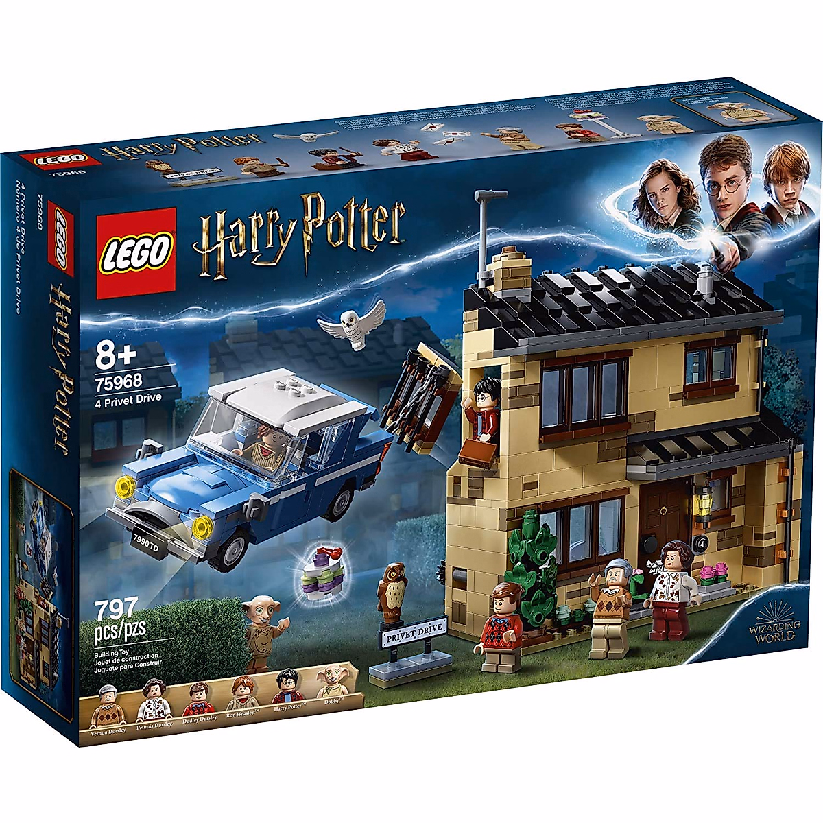 LEGO Harry Potter 4 Privet Drive 75968 House and Ford Anglia Flying Car Toy, Wizarding World Gifts for Kids, Girls & Boys with Harry Potter, Ron Weasley, Dursley Family, and Dobby Minifigures